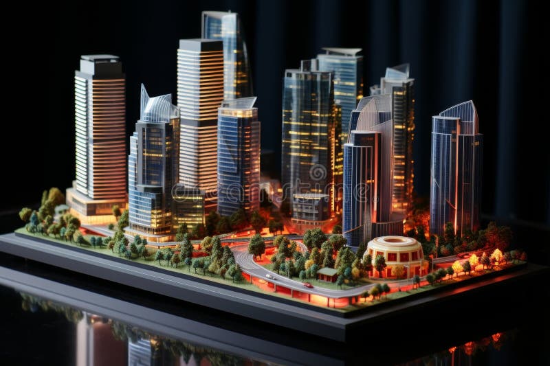 Scale Model of Modern Business Office Complex Displayed in Real Estate ...
