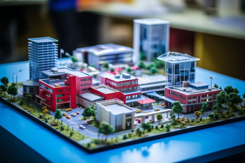 Scale Model of Modern Business Office Complex Displayed for Real Estate ...