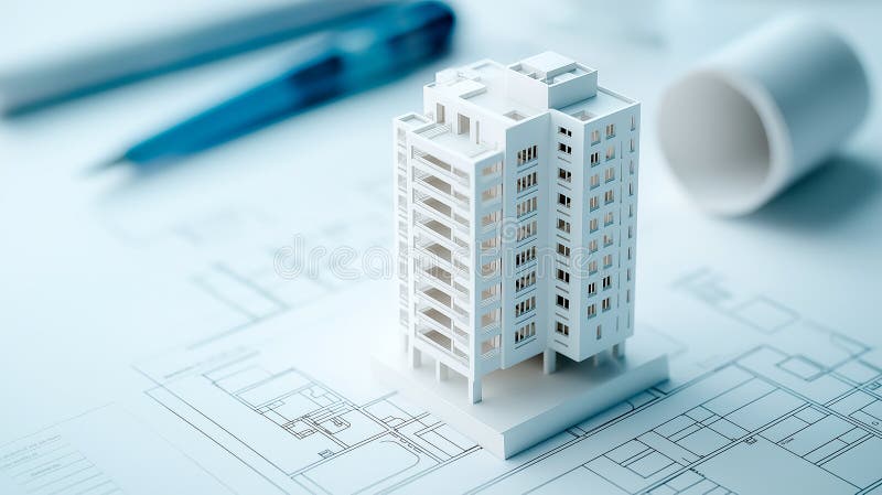 Scale Model of Modern High Rise Building Sits on Architectural ...