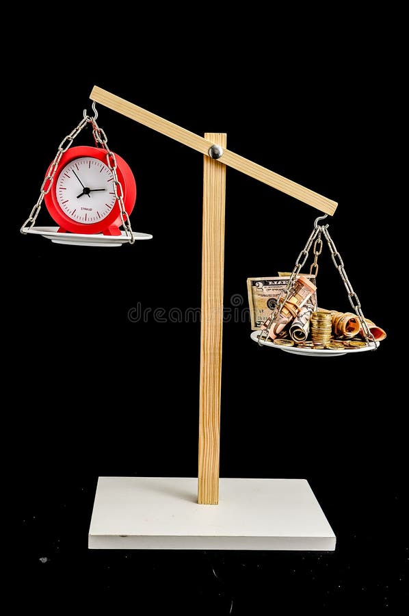 A Scale with a Red Clock on One Side and a Pile of Money on the Other ...