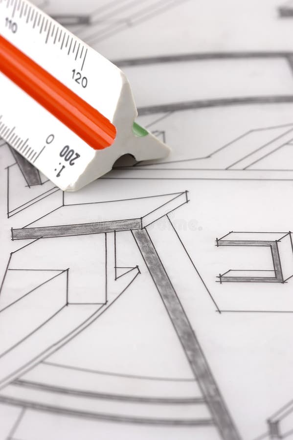 A Scale Ruler on an Architectural Plan Stock Photo - Image of drawing ...