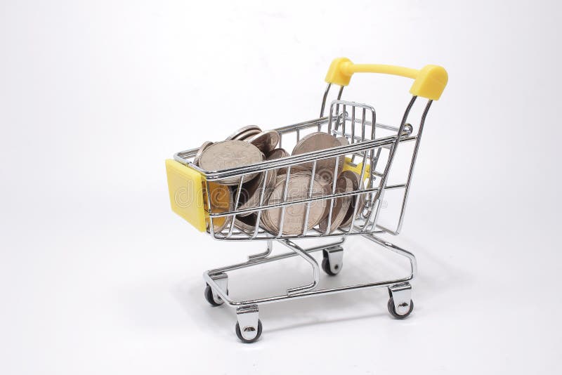 A Scale of Shopping Cart with Coins Stock Image - Image of market, cash ...