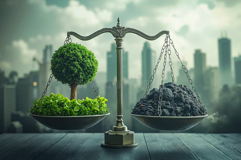 A Scale with a Small Tree on Top of it and a Pile of Coal on the Bottom ...