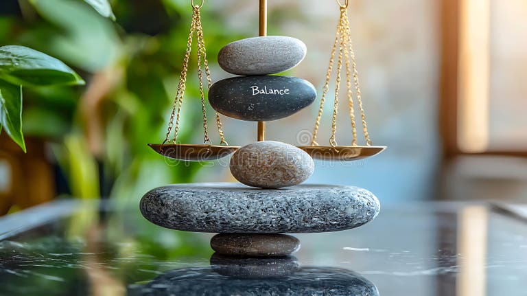 A Scale with Three Rocks on it and the Word Balance Written on it Stock ...