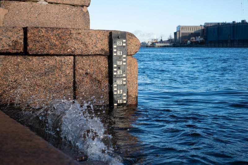 Scale of Water Level Indications in the River. Stock Image - Image of ...