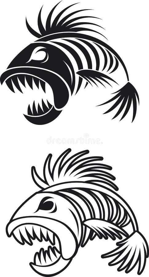 Skeleton Fish Taking Fishing Lure Stock Vector - Illustration of ...