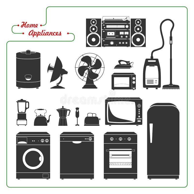 Scaled Monochromatic Home Appliances Vector. Retro Style. Stock Vector ...