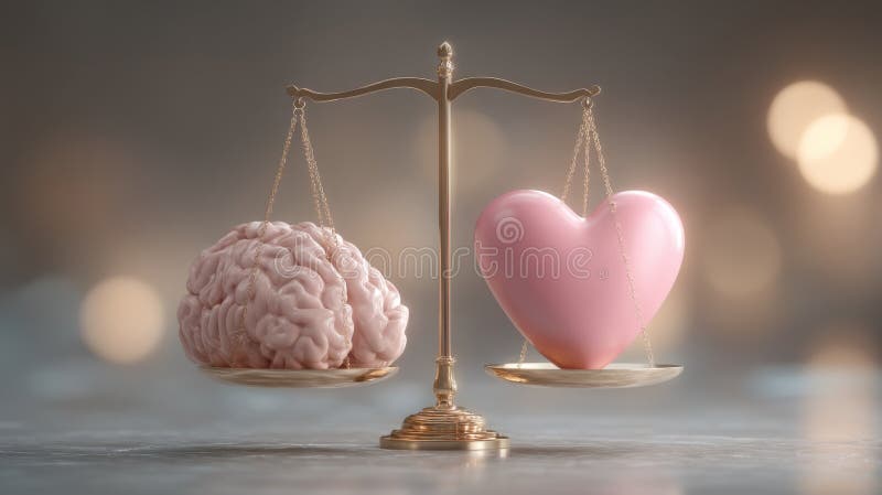 Scales Balancing Brain and Heart, Soft Light Behind Symbolizing Harmony ...