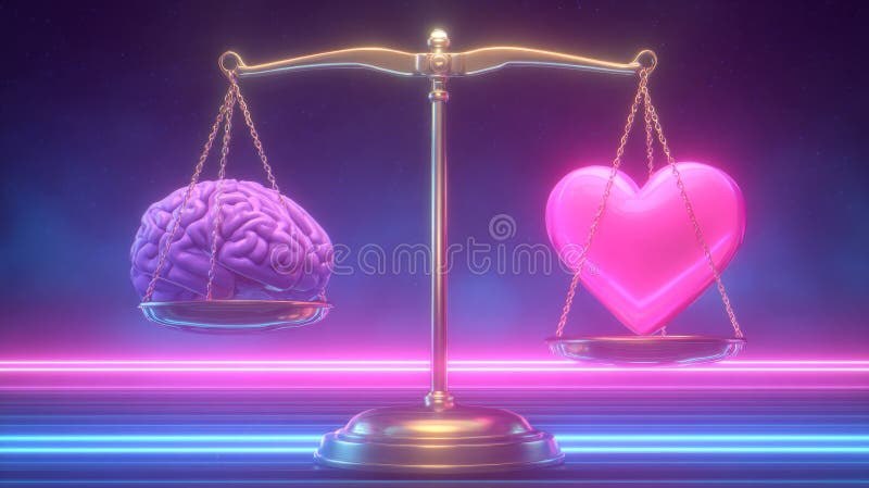 Scales Balancing Brain and Heart, Soft Light Behind Symbolizing Harmony ...