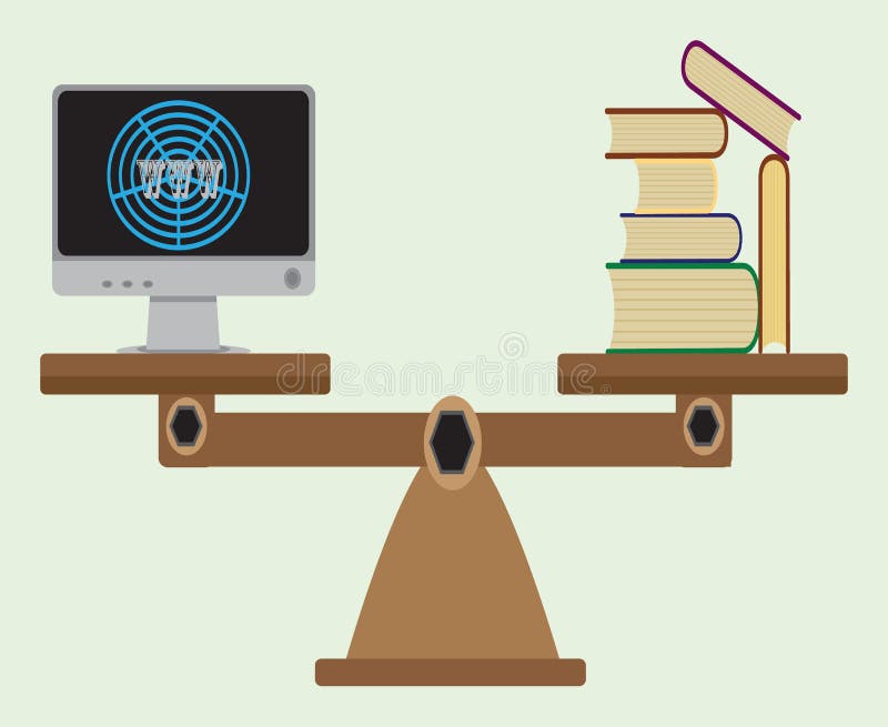 Scales with Books and Computer with Internet. Stock Illustration ...