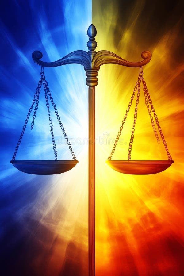 Scales of Justice Balanced Composition on Vibrant Background, Symbol of ...