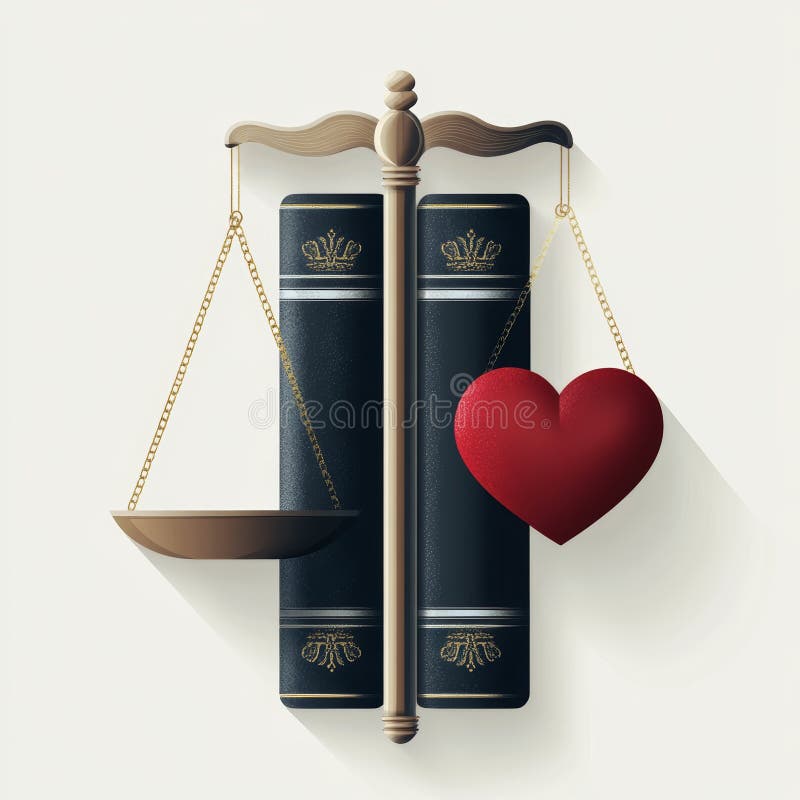 Scales of Justice Balancing Books and Heart Stock Illustration ...