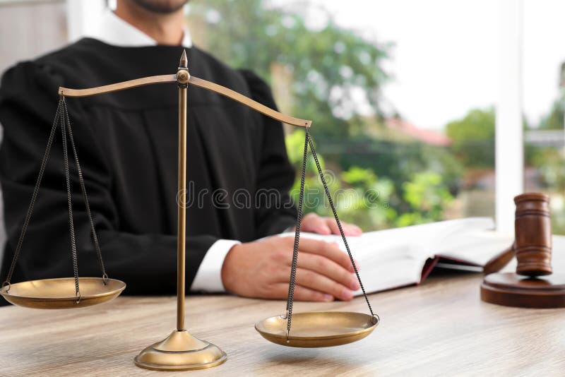 Scales of Justice and Blurred Judge. Criminal Law Stock Photo - Image ...