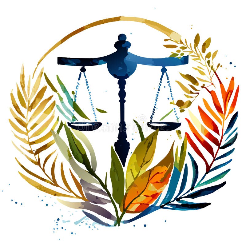 Scales of Justice with Branches and Leaves. Illustration in Vector ...