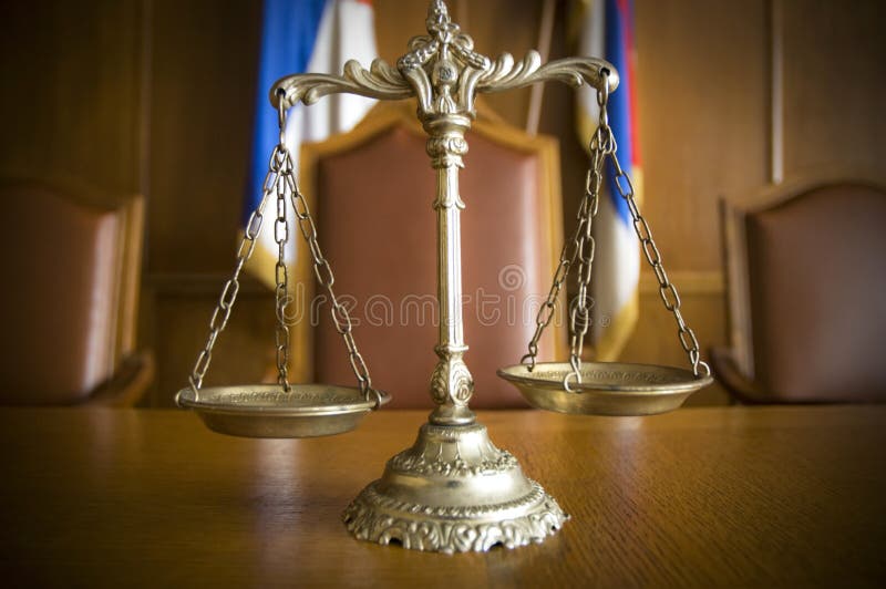 Decorative Scales of Justice in the Courtroom Stock Photo - Image of ...