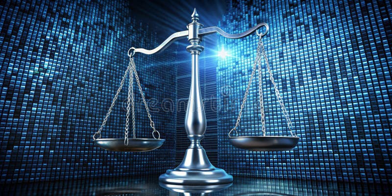 Scales of Justice Digital Justice in a Blue Mosaic Stock Illustration ...