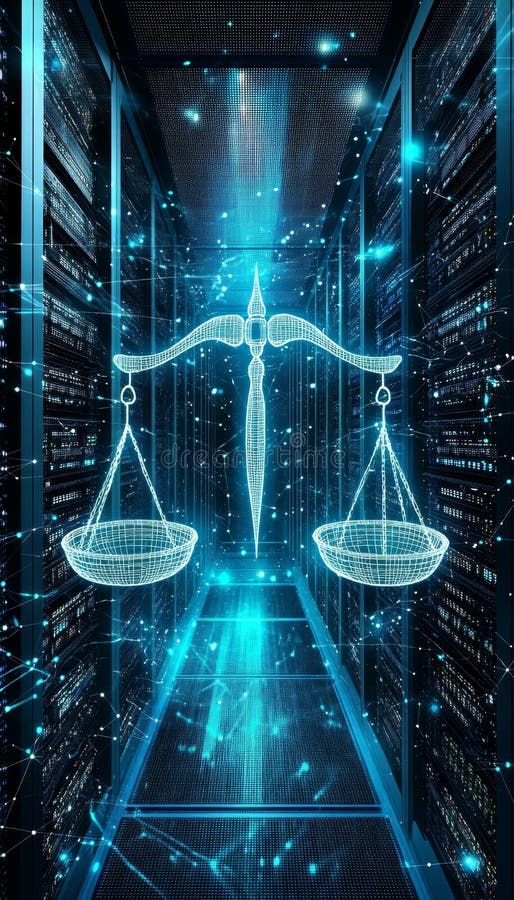 Scales of Justice, Digital Justice, Cyber Law, Justice System in Server ...