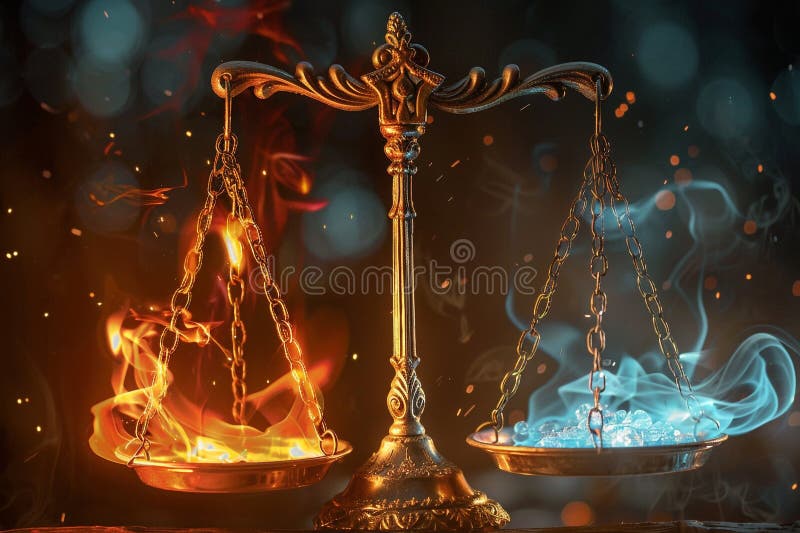 Scales of Justice with Fire and Ice Stock Illustration - Illustration ...