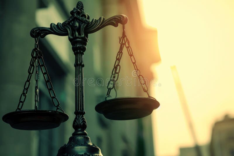 Scales of Justice in Front of a Building with the Sun Behind it Stock ...