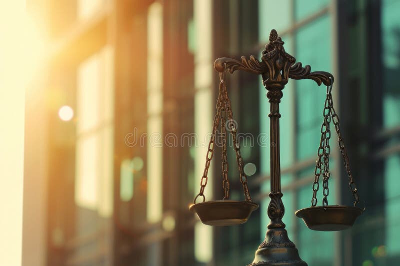 Scales of Justice in Front of a Building with the Sun Behind it Stock ...