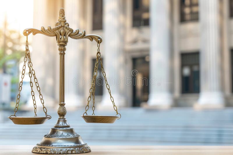 Scales of Justice in Front of a Courthouse Stock Illustration ...