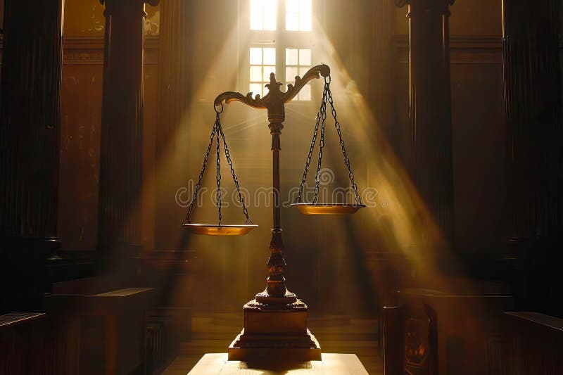Scales of Justice in Front of a Window in Court Hall. Stock Image ...