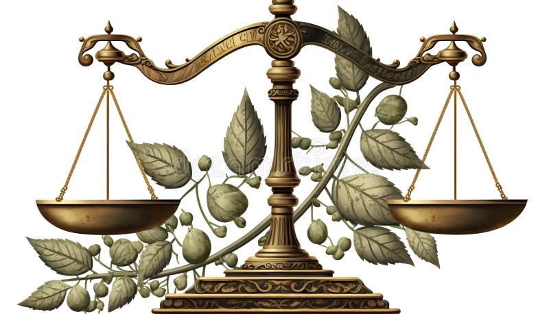 Scales of Justice with Leaves Isolated on White Background. Vector ...