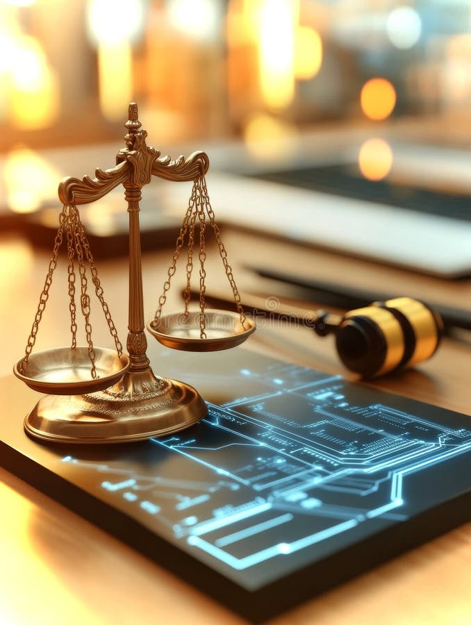 Scales of Justice Placed on Digital Blueprint Showcasing the ...