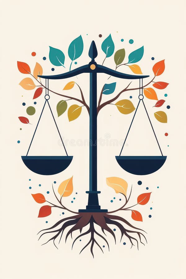 Scales of Justice with Roots, Grounded in Morality, Flat Design ...