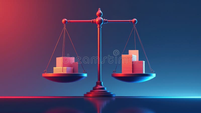 Scales of Justice with Stacks of Books Stock Illustration ...