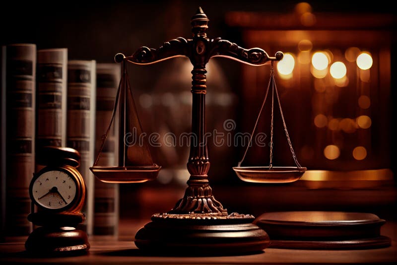 Scales of Justice on the Table. Generative AI Stock Illustration ...