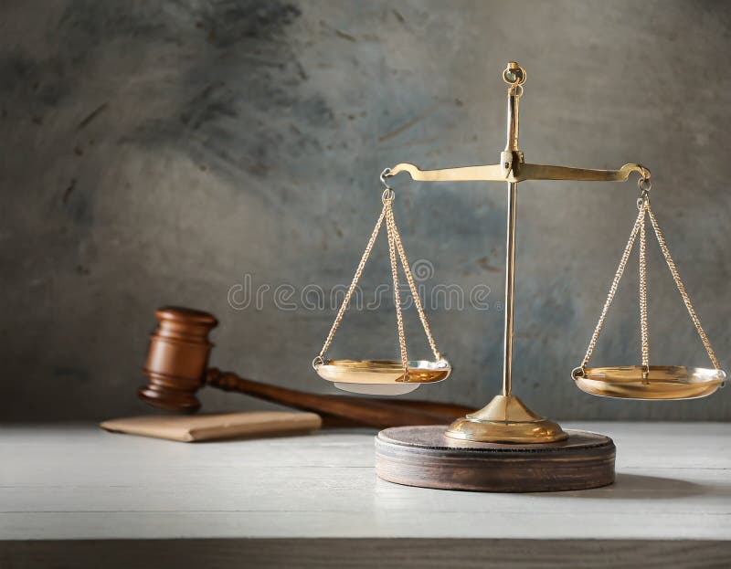 Scales of justice on table stock illustration. Illustration of ...
