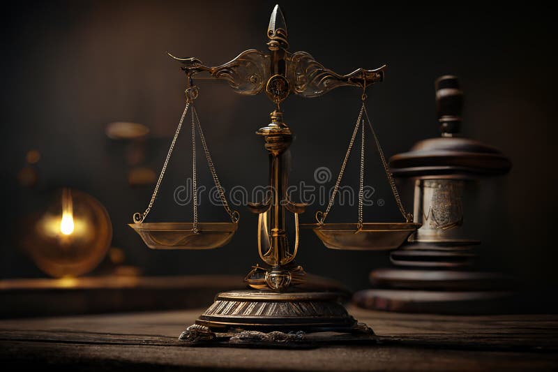 The Scales of Justice are on the Table in the Study by Candlelight ...