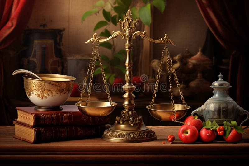 Scales of Justice on Wooden Table - Ai Generated Stock Illustration ...
