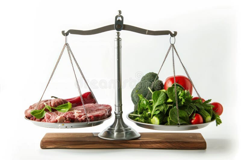 Scales with Meat on One Side and Vegetables on the Other Stock ...