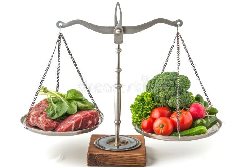 Scales with Meat on One Side and Vegetables on the Other Stock ...