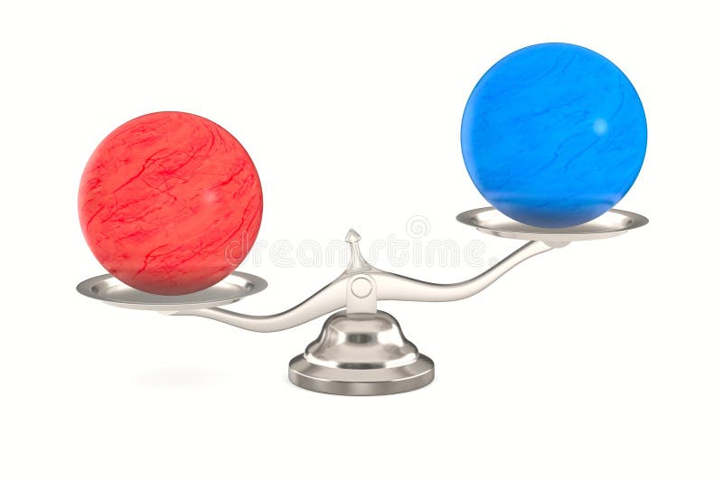 Scales with Red and Blue Balls on White Background. Isolated 3D ...
