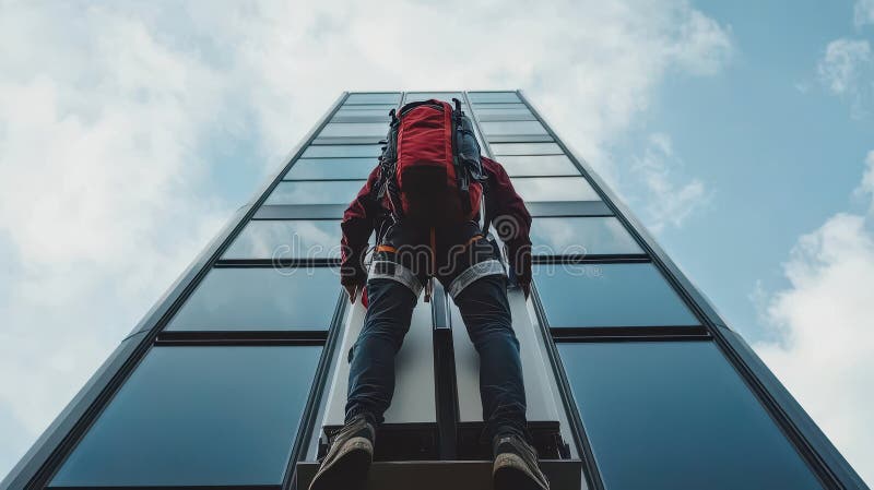 Scaling New Heights a Climbers Perspective Against a Modern Building ...