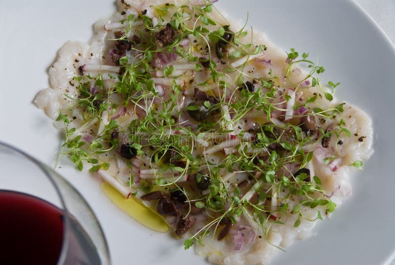 Sea Scallop Carpaccio in Plate Stock Image - Image of dinner, gourmet ...