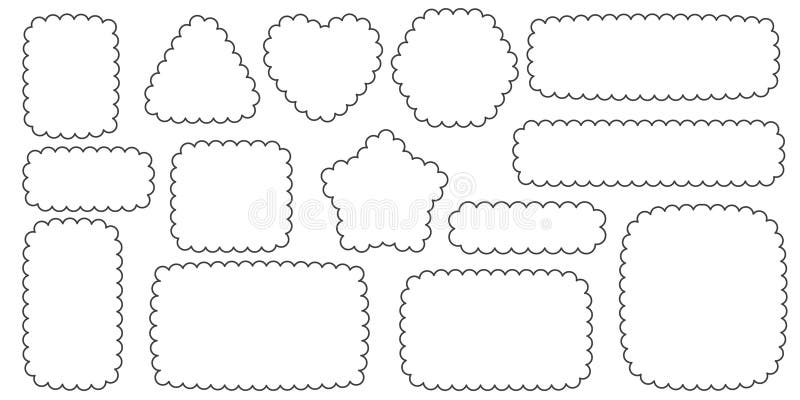Scallop Edge Border and Frame. Square Circle and Rectangle Shape ...
