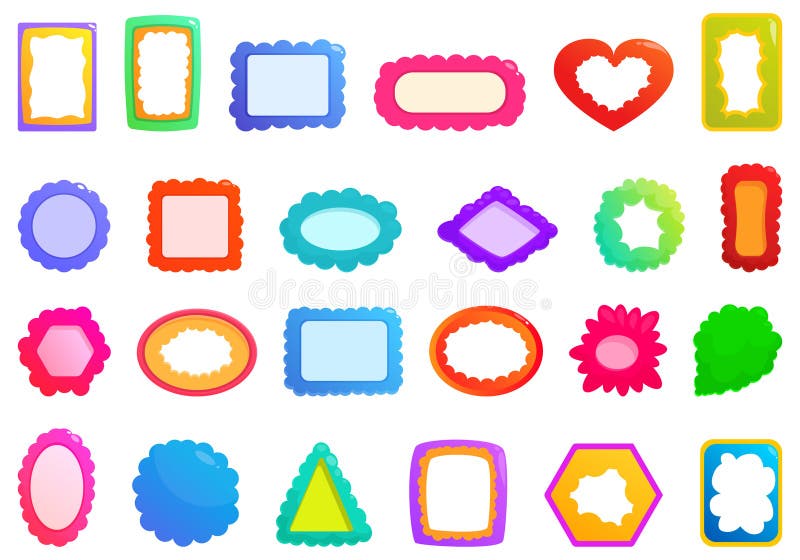 Scallop Frame Icons Set Cartoon Vector. Ellipse Circle Shape Stock ...