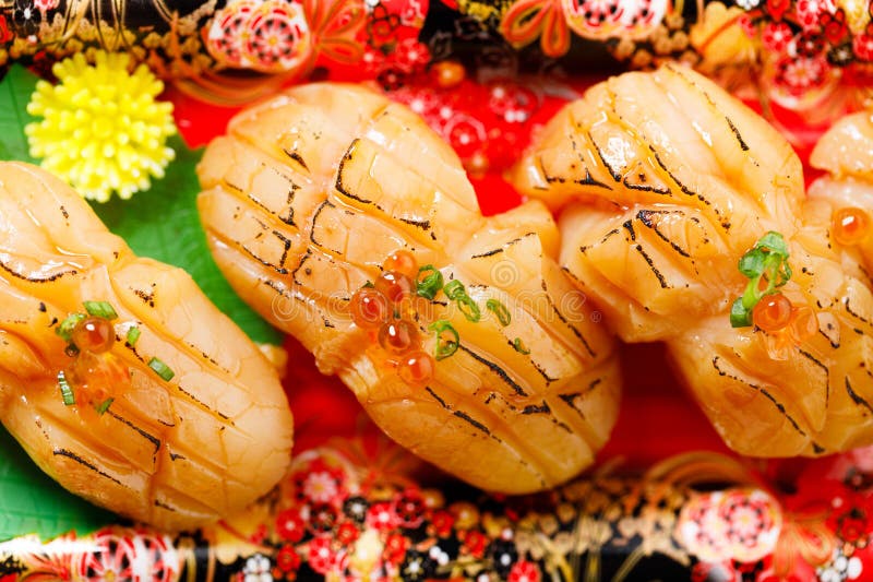 Scallop Hotate Sushi, Closeup Stock Image - Image of sushi, tray: 317888837