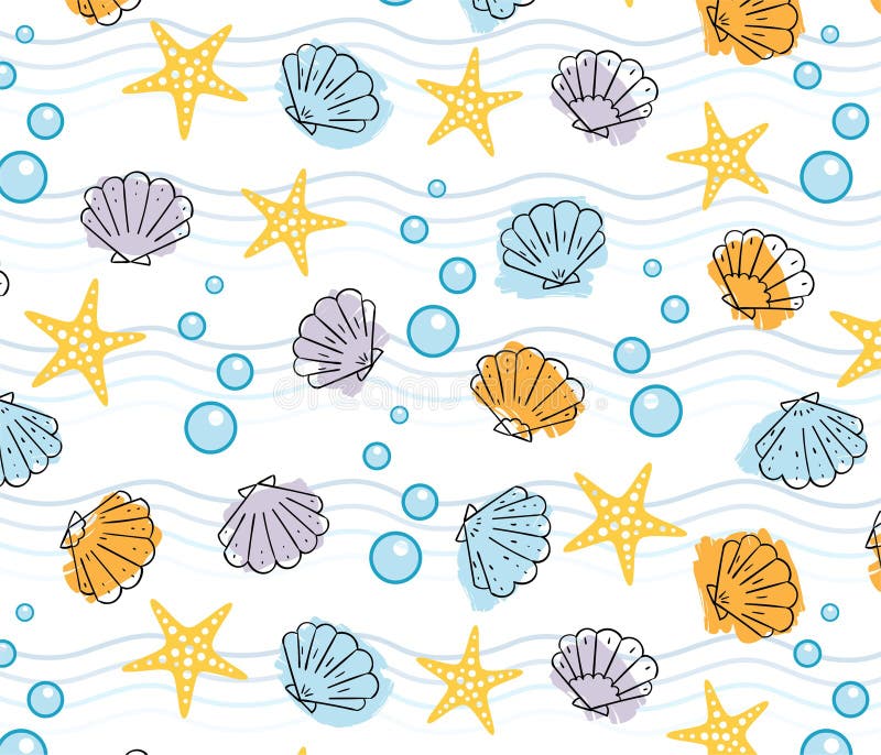 Scallop,mussel,seafood,shell on Waving Pattern Stock Illustration ...