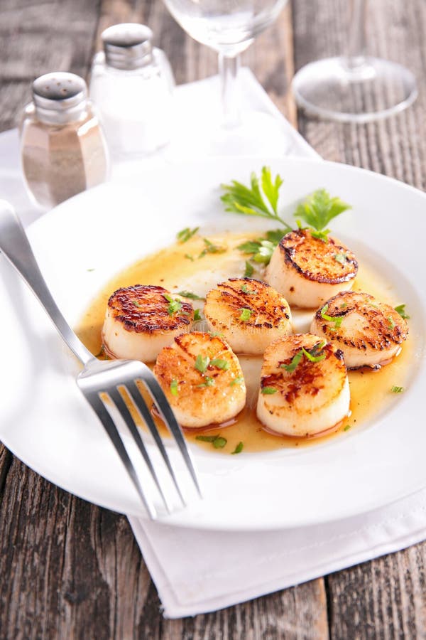Scallop stock image. Image of herb, dining, plate, fried - 63173949