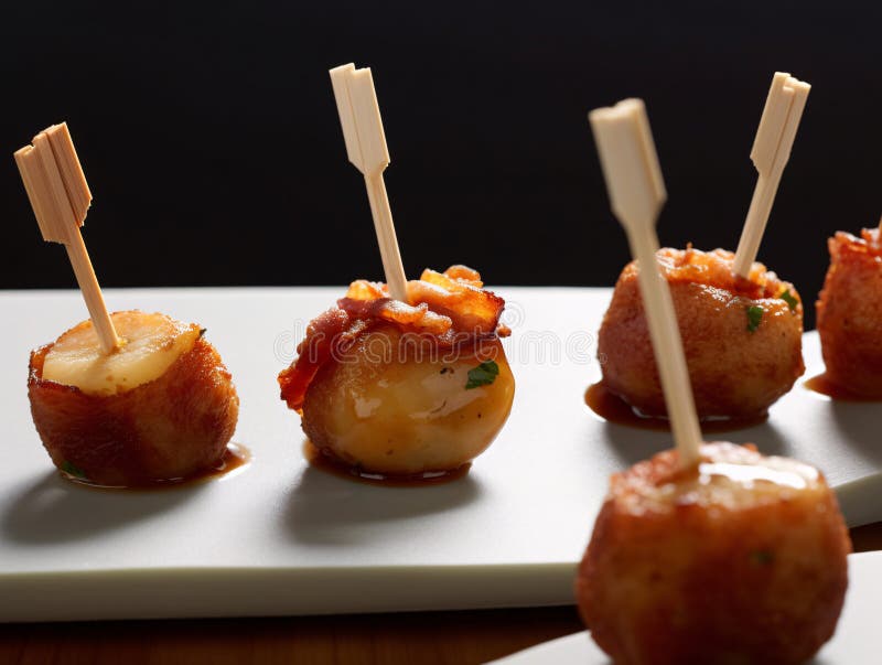 Scallop Pops Restaurant Dish on a Large White Plate Generative AI Stock ...