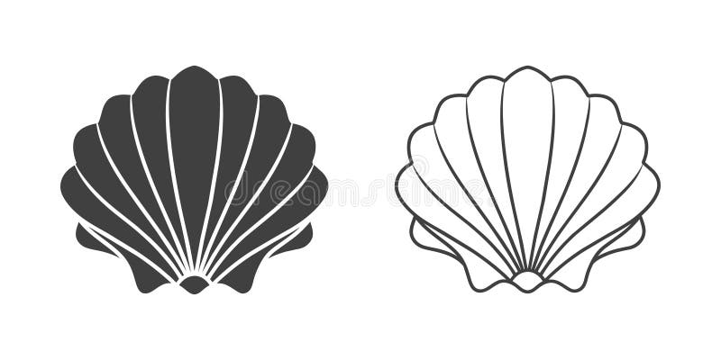 Scallop Seashell Logo. Isolated Silhouette and Contour Drawing of a ...