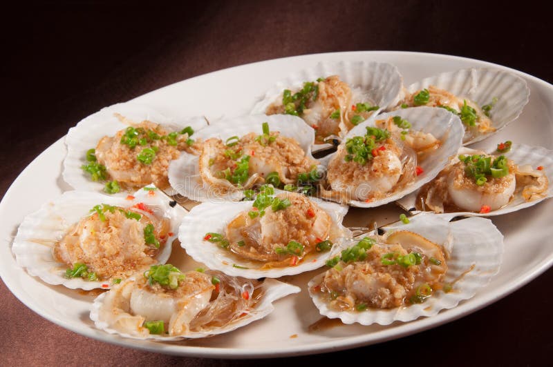 Scallop in Shell Garlic Fans Steamed Stock Photo - Image of cuisine ...