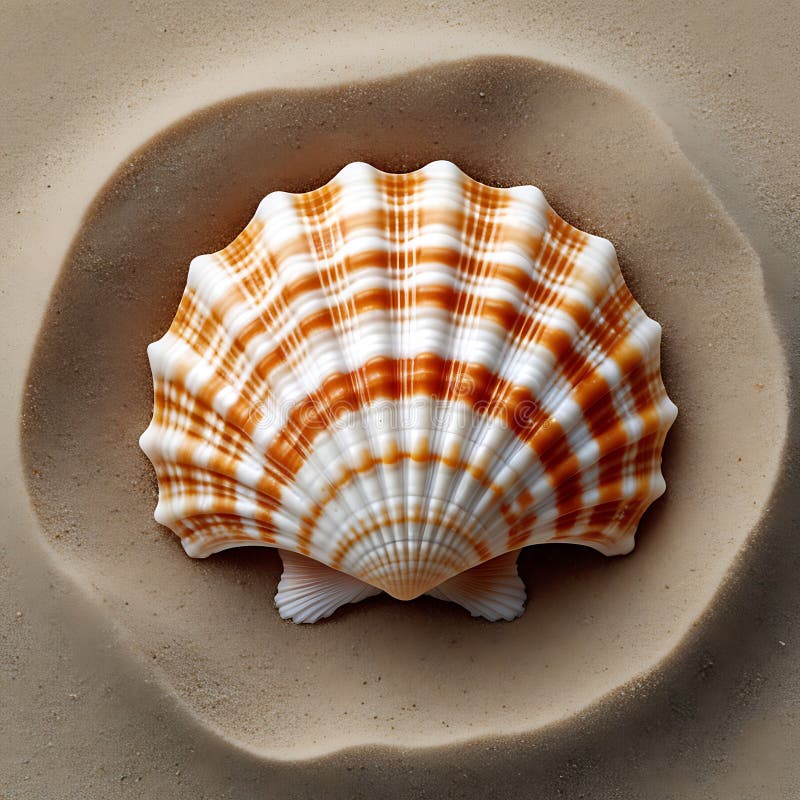 Scallop Shell Resting in Sand Beach Scene Stock Illustration ...