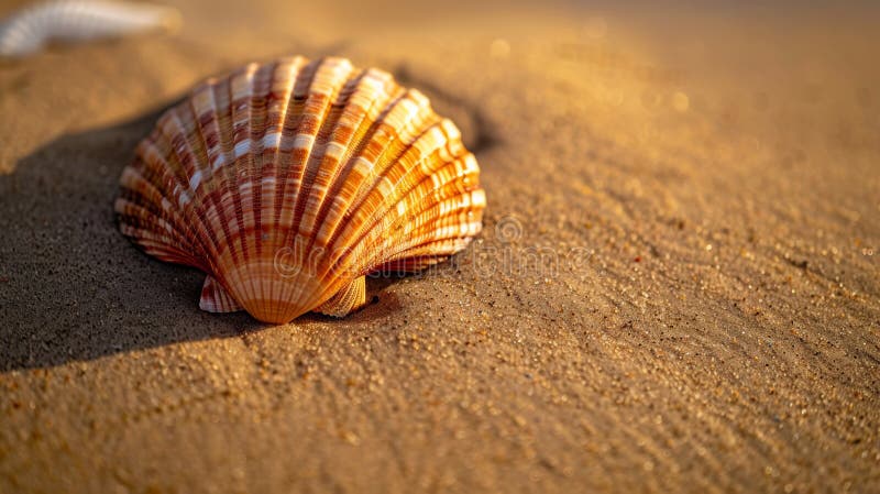 Scallop Shell on the Sand Beach Stock Illustration - Illustration of ...