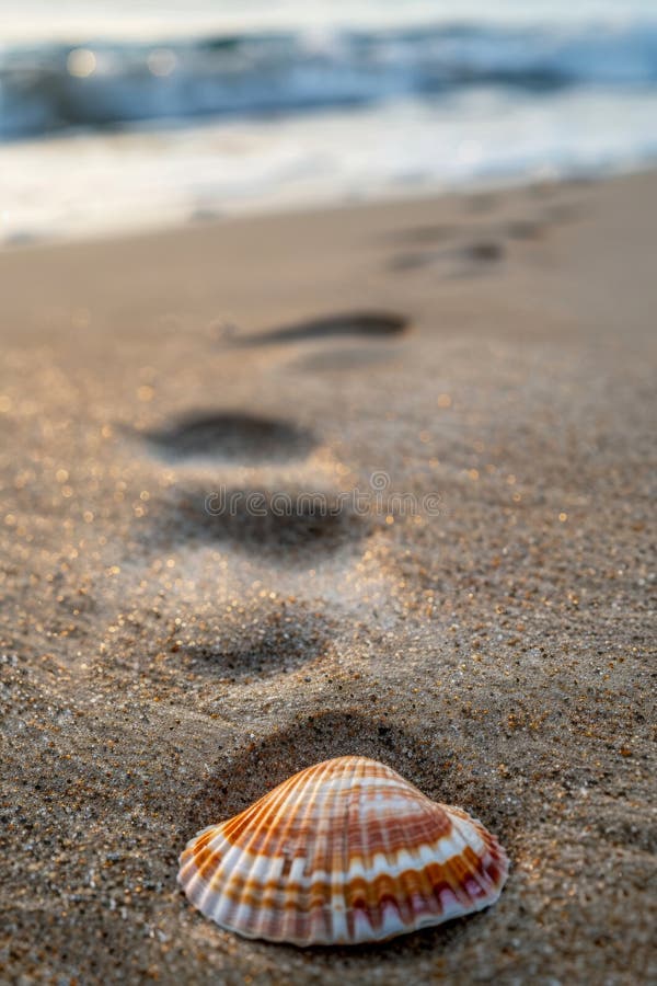 Scallop Shell on the Sand Beach, Blurred Background Stock Illustration ...